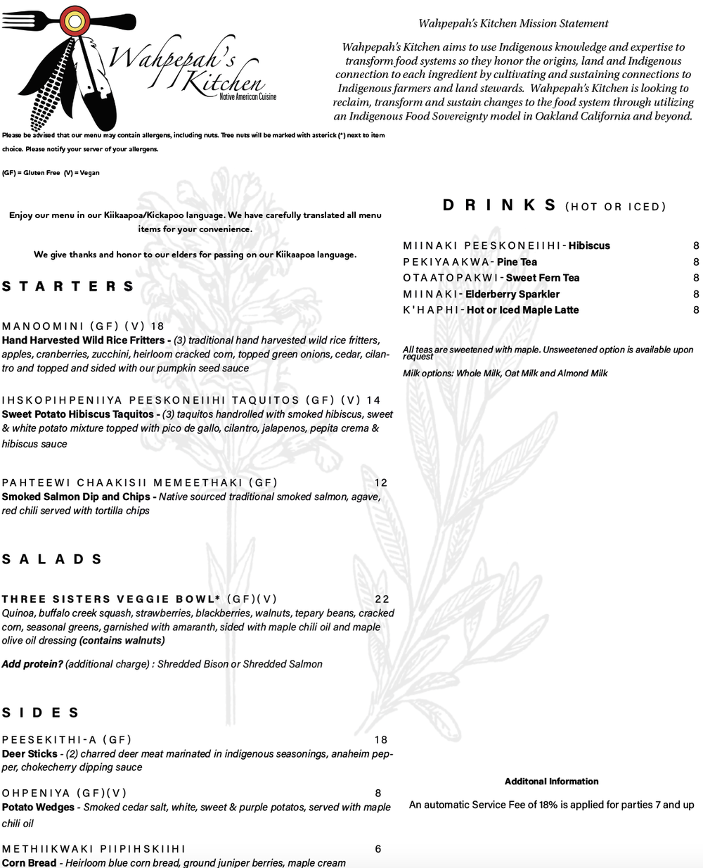 Menu — Wahpepah's Kitchen