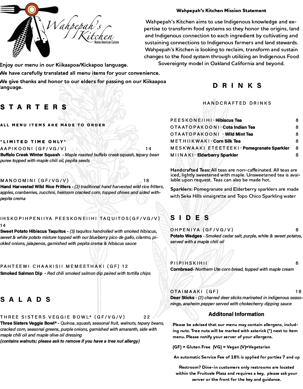 Menu — Wahpepah's Kitchen