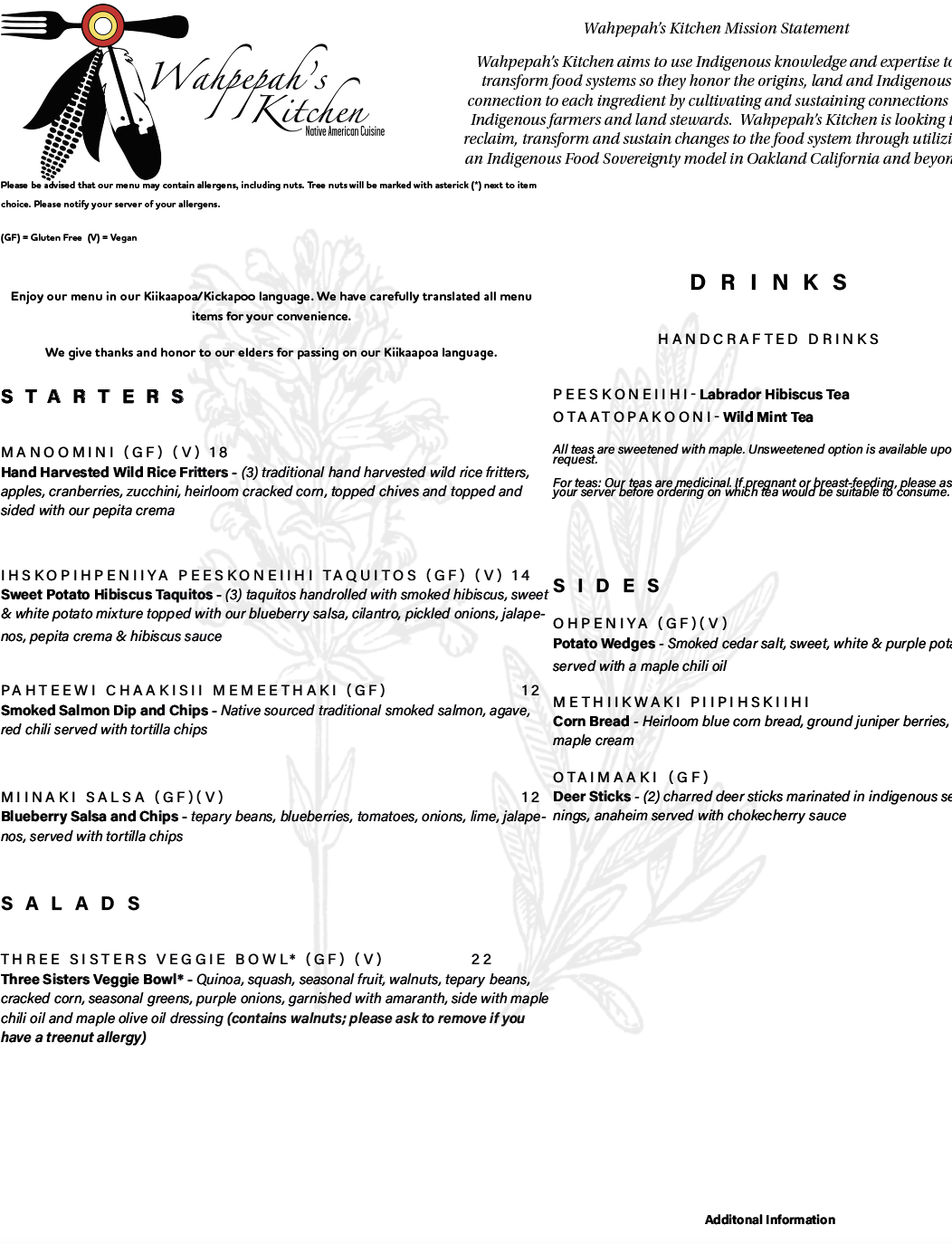 Menu — Wahpepah's Kitchen