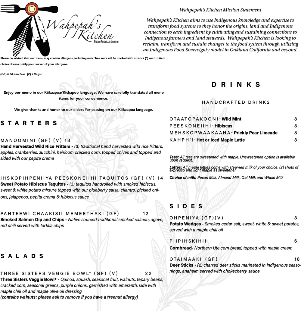 Menu — Wahpepah's Kitchen