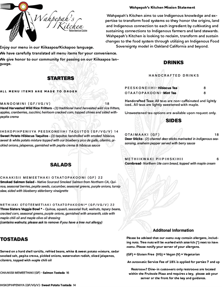 Menu — Wahpepah's Kitchen