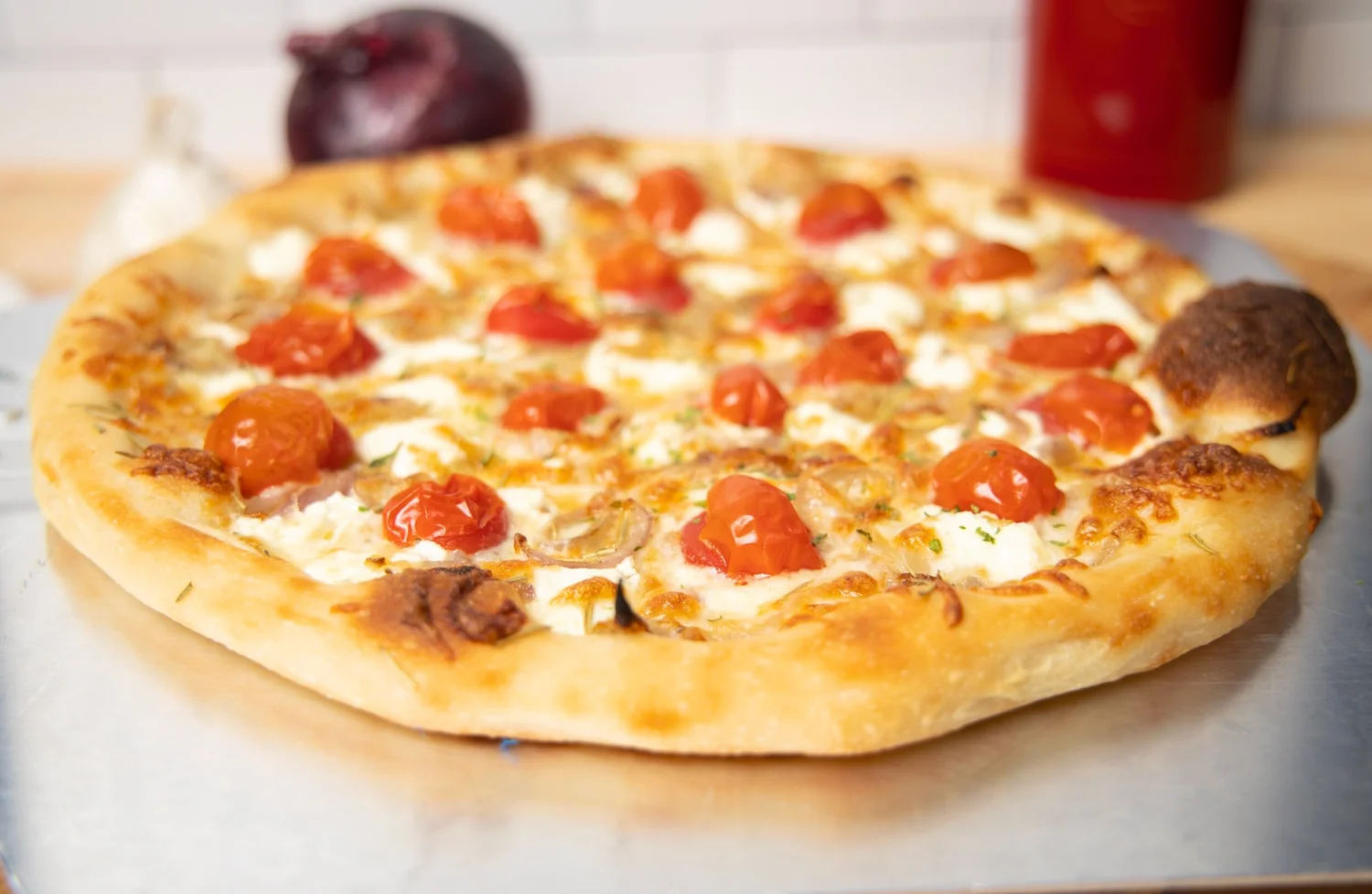 Goat Cheese, Caramelized Shallot, and Rosemary Pizza — TBLSPOON