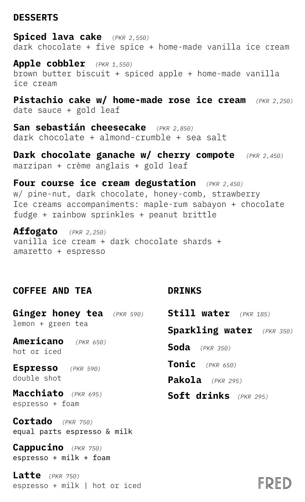 Dinner Menu — FRED