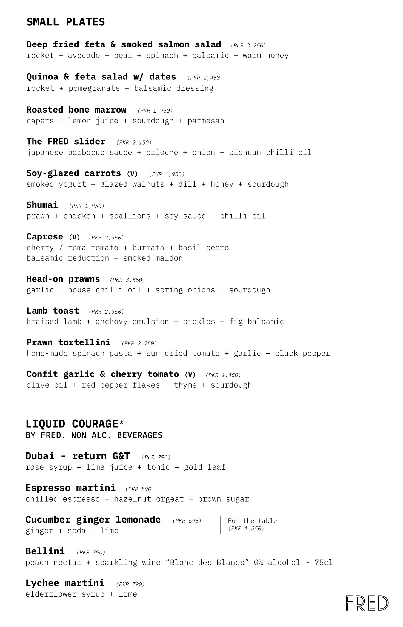 Dinner Menu — FRED