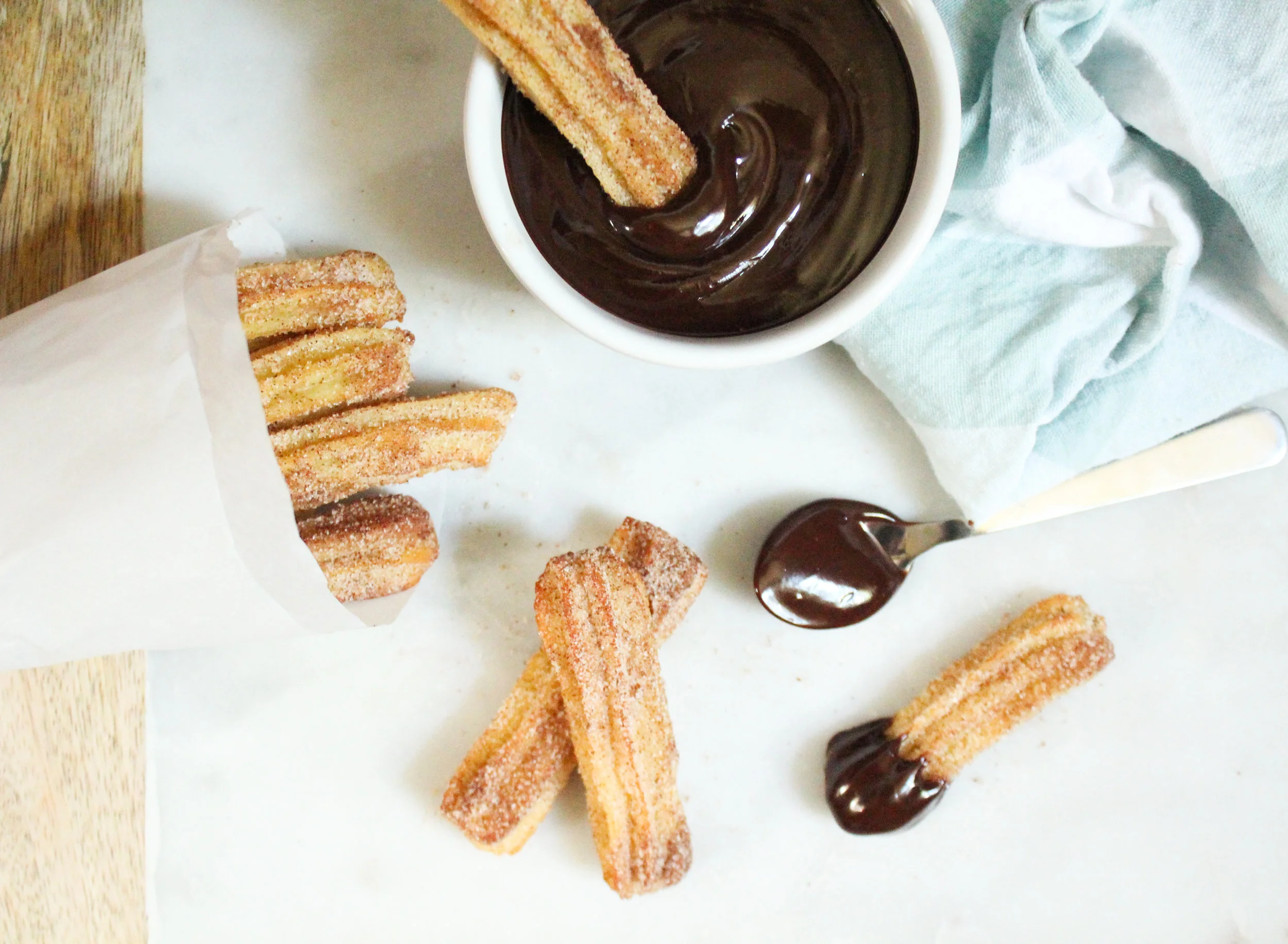 Mini Baked Churros with Chocolate Espresso Ganache — elisabeth & butter