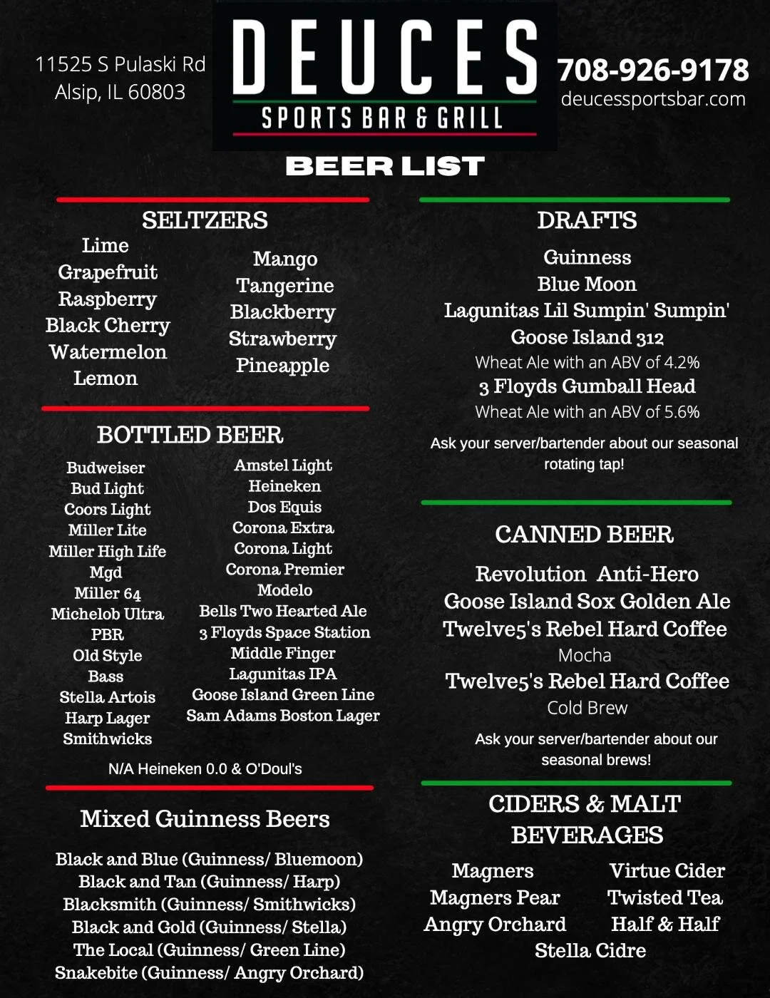 NOW OPEN- DEUCES BAR & GRILL