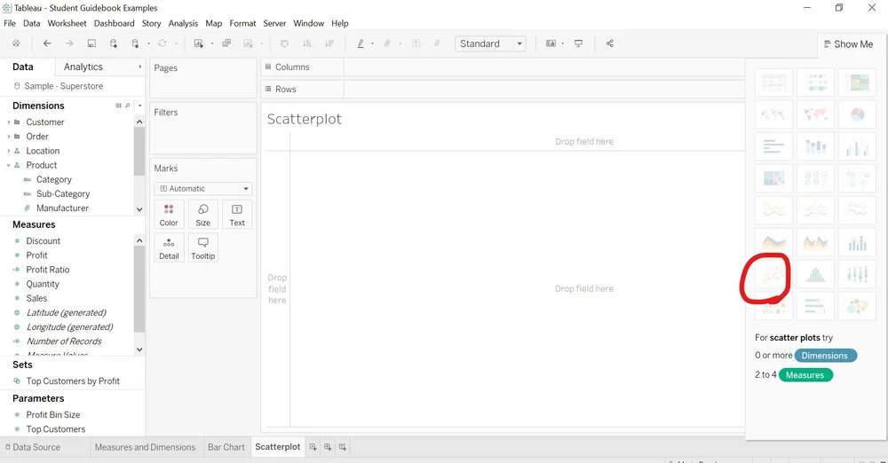 Show Me and Scatterplots — The Tableau Student Guide