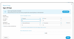 CCLI reporting page — POP UK