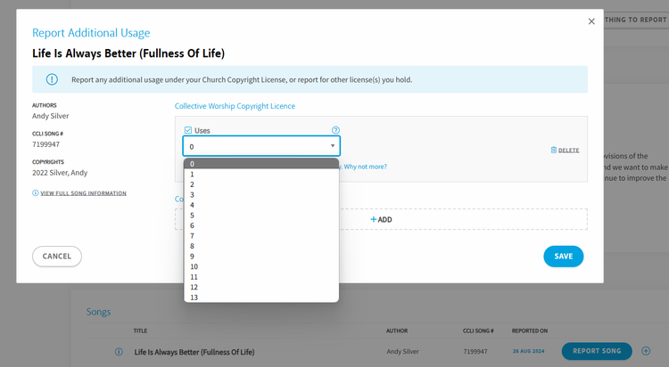 CCLI - PMLL - PRS Reporting Page — POP UK