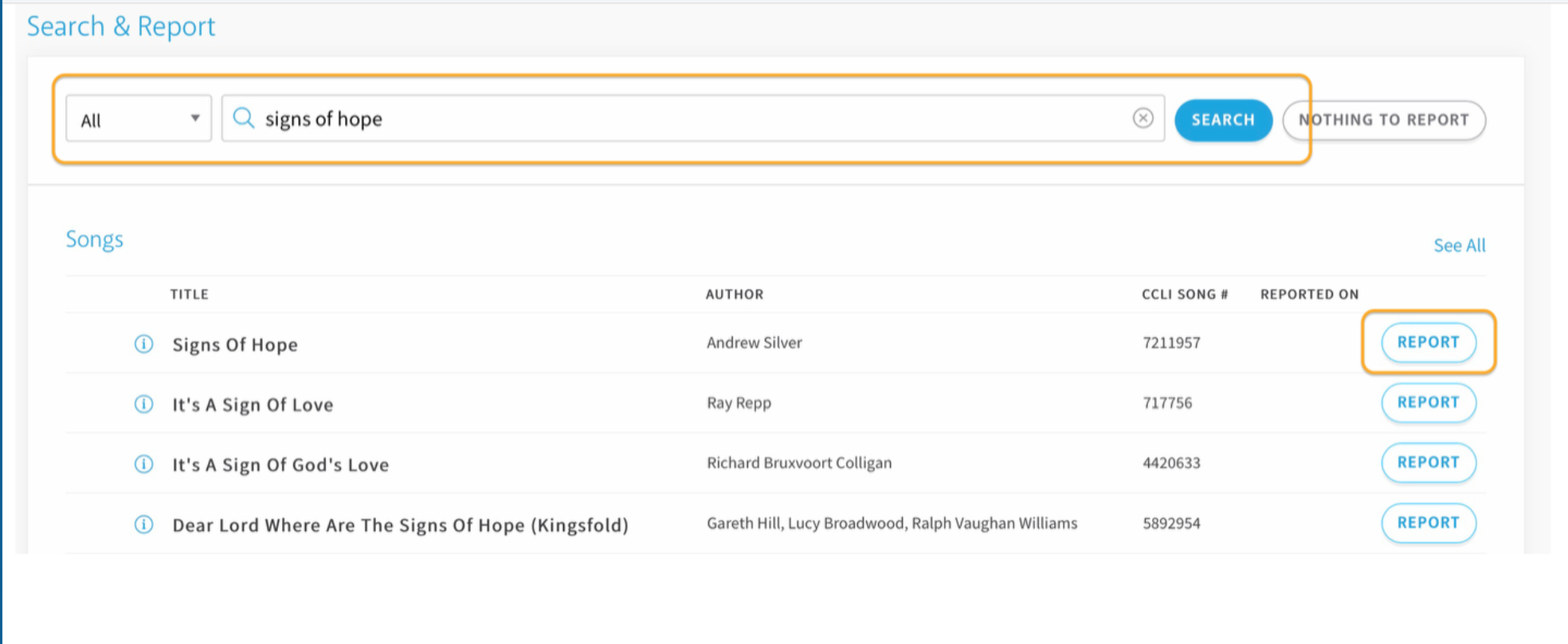 CCLI reporting page — POP UK