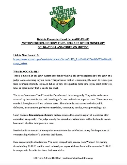 Fines & Fees Relief — NC Fines & Fees Coalition