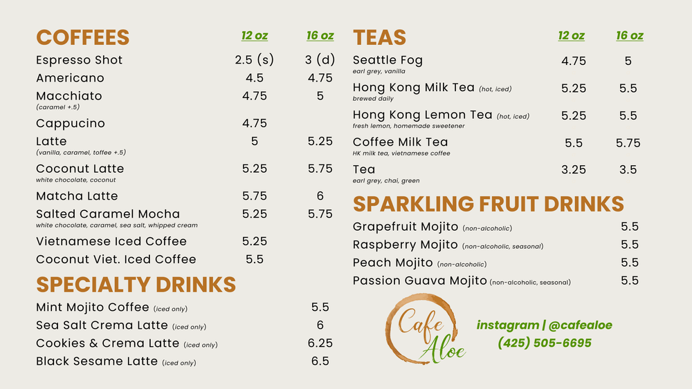 Menu — Cafe Aloe