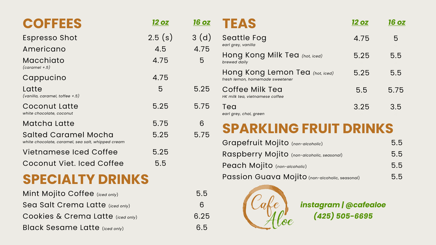Menu — Cafe Aloe