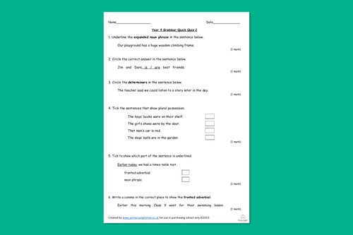 Grammar quick quizzes for Year 2 — Primary English Education Consultancy
