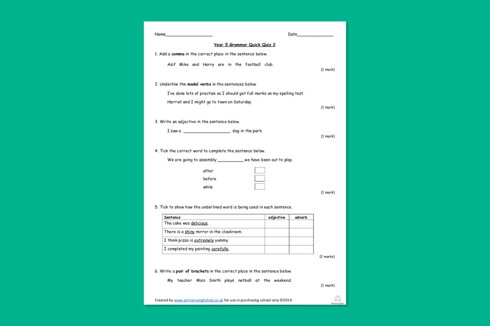 Year 3 grammar quick quizzes — Primary English Education Consultancy