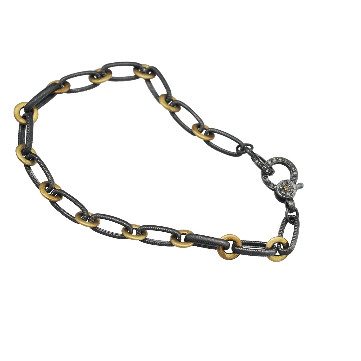 Handmade Chains in Oxidized Silver & 18k Yellow Gold with Diamond Charm ...