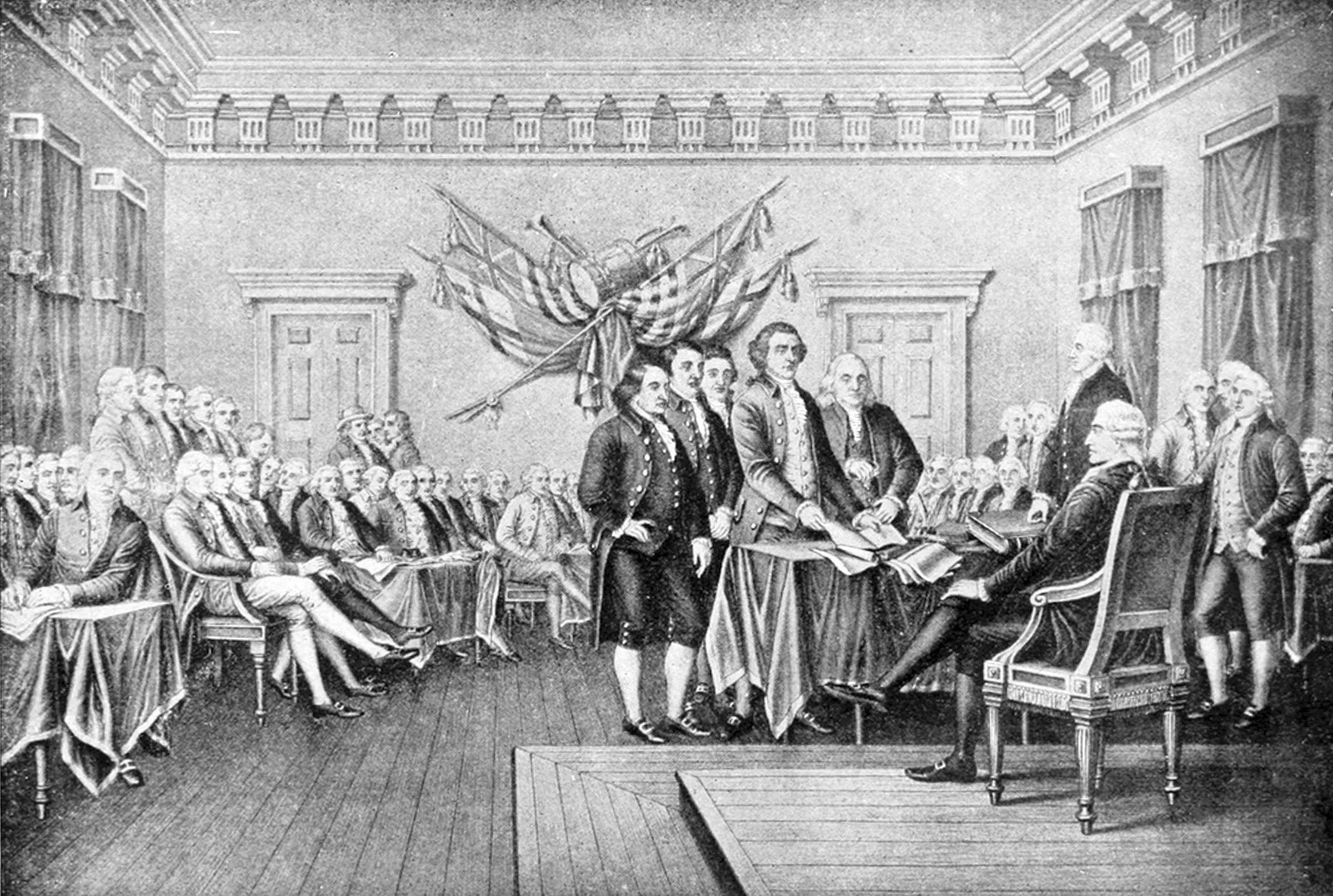 Thomas Jefferson Signing The Declaration Of Independence Black And White