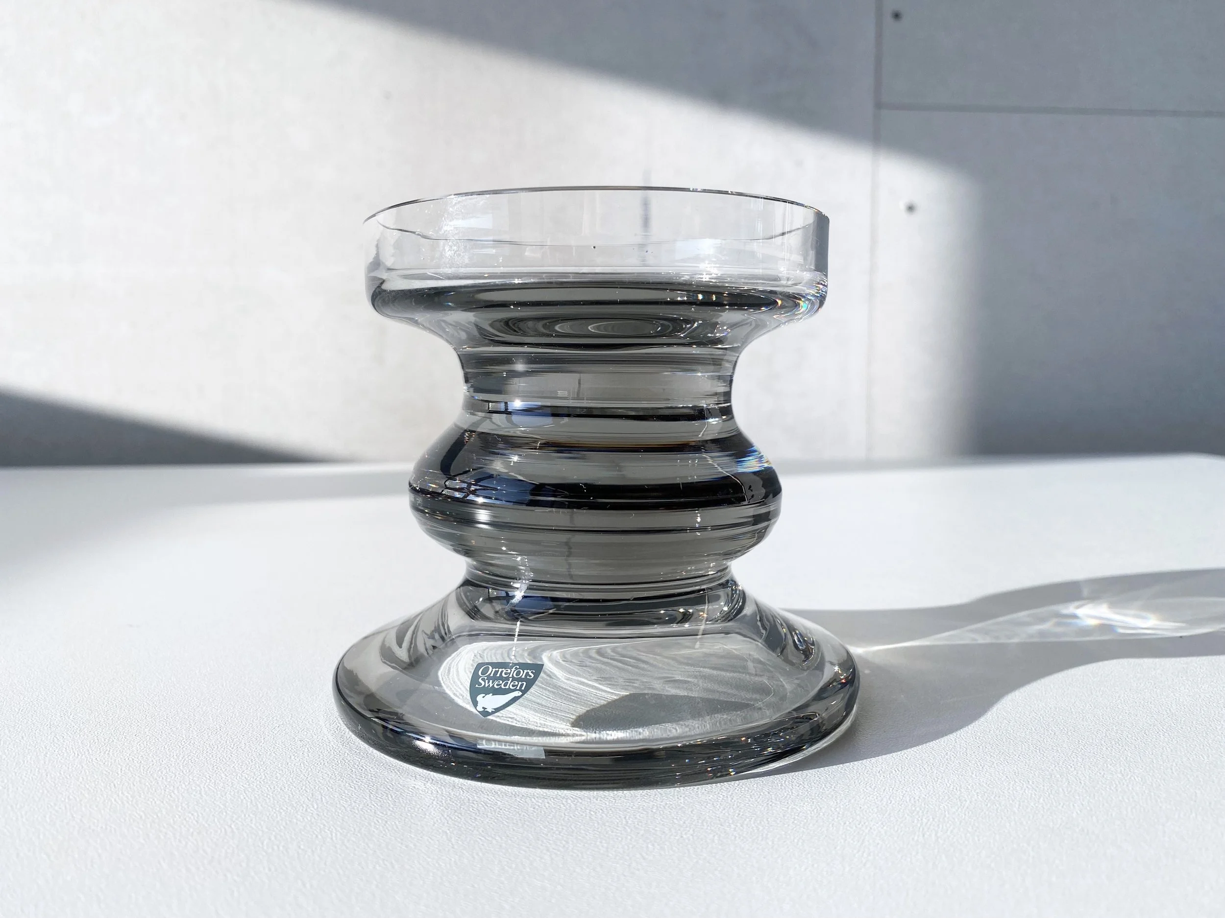 Opaque Crystal Glass and Metal Candle Holder by Orrefors, Sweden ...