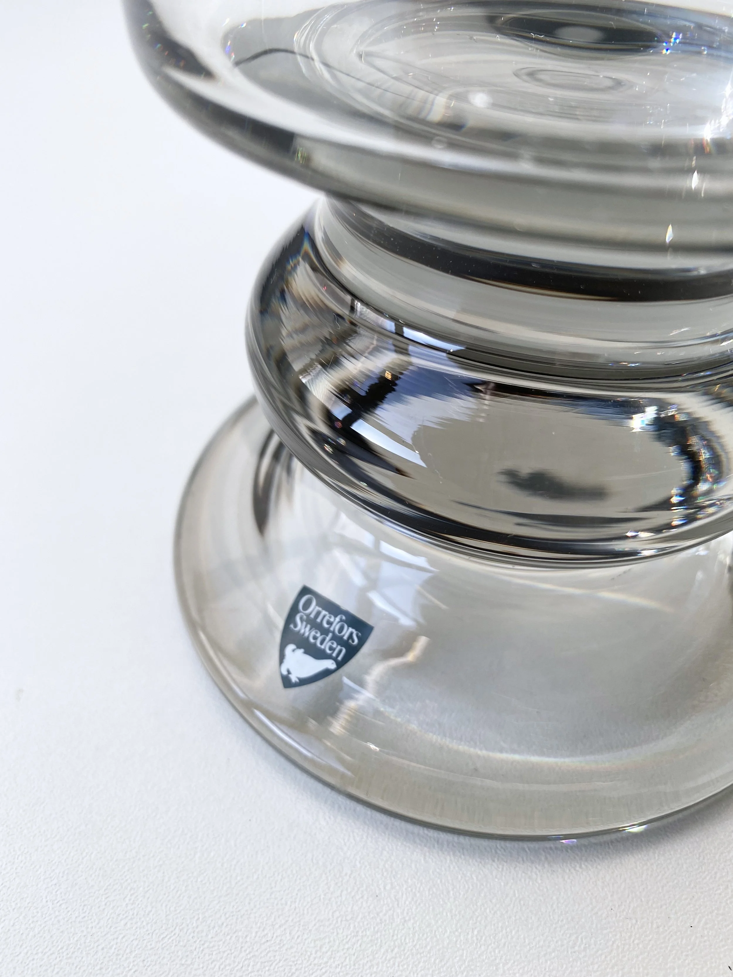 Opaque Crystal Glass and Metal Candle Holder by Orrefors, Sweden ...