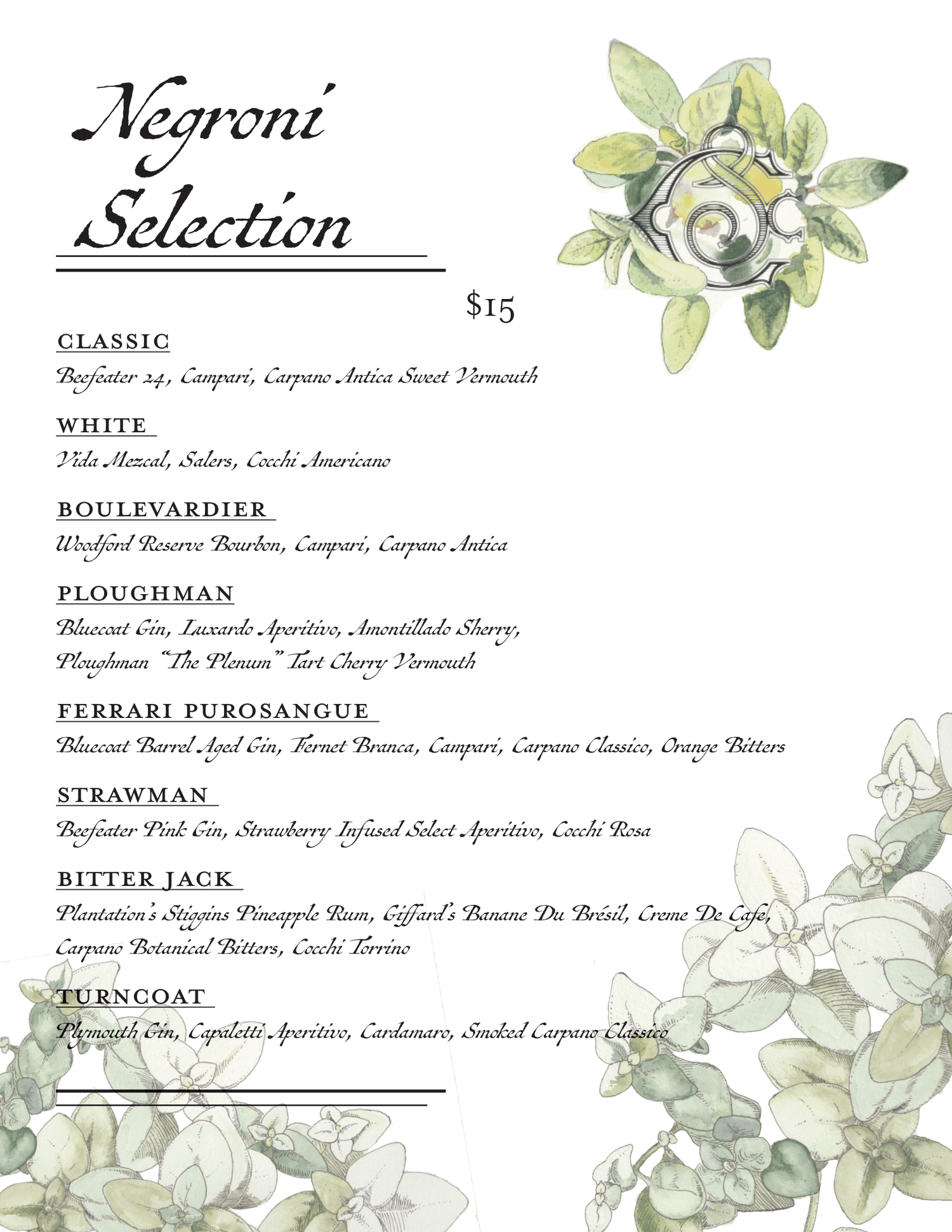 Menu | Negroni — Conway Social Club