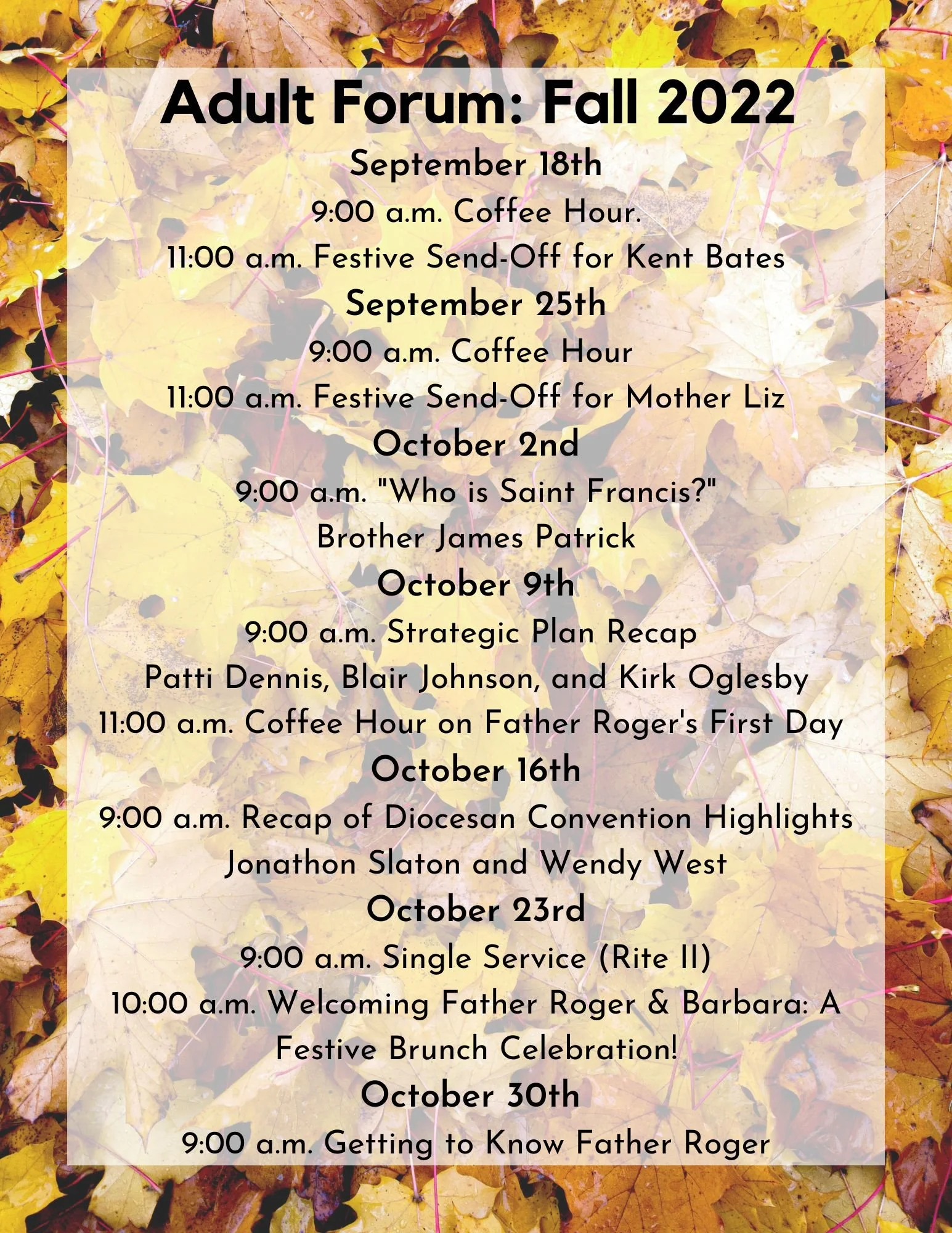 Adult Forum Schedule — St. Gregory's Episcopal Church