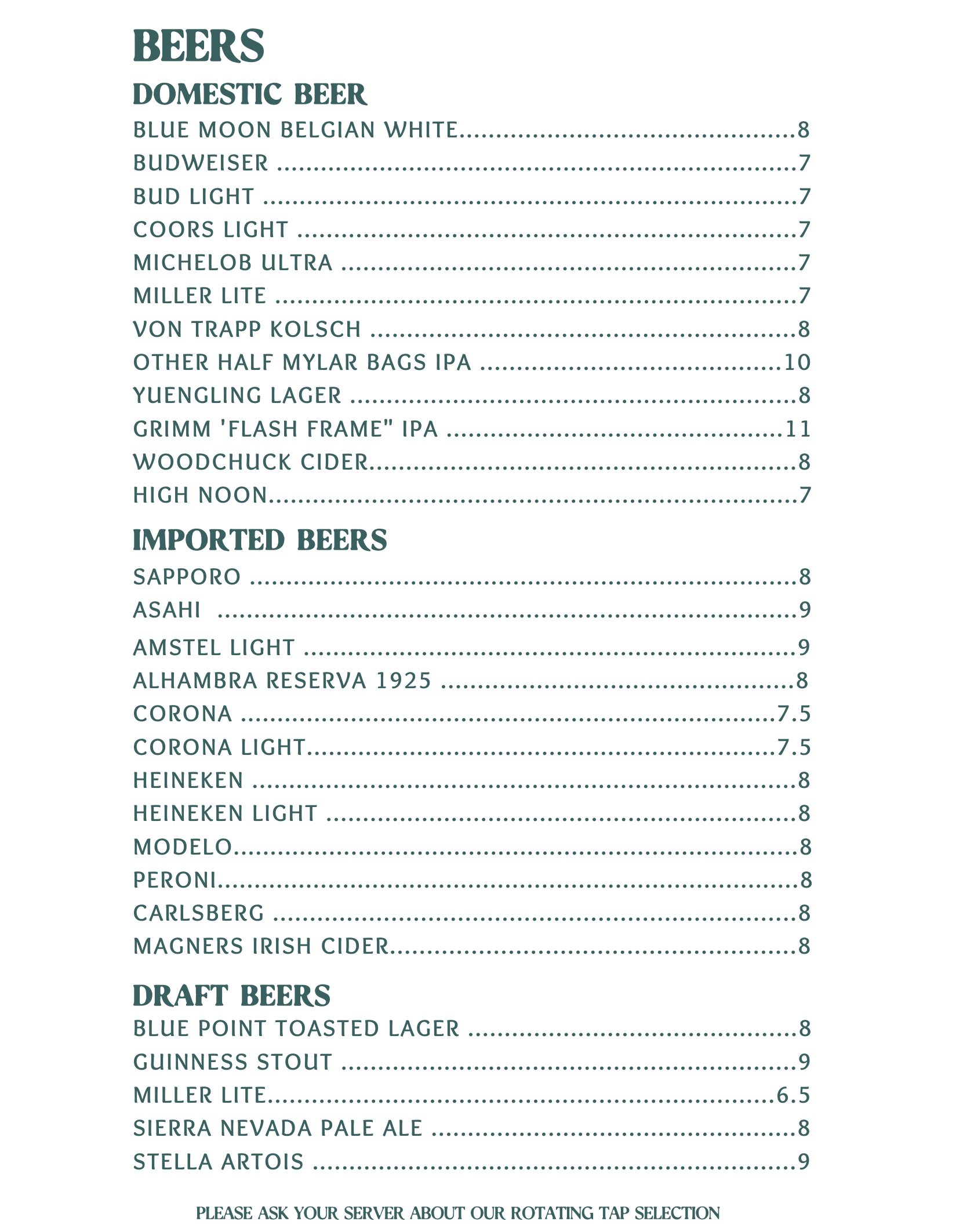 MENUS — Legends Restaurant