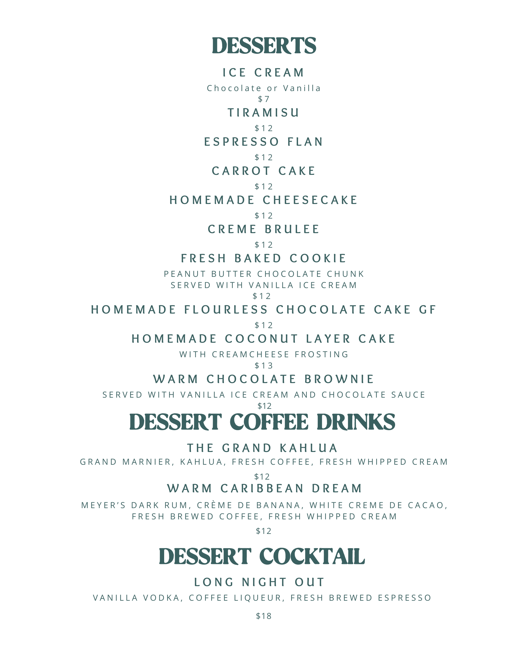 MENUS — Legends Restaurant