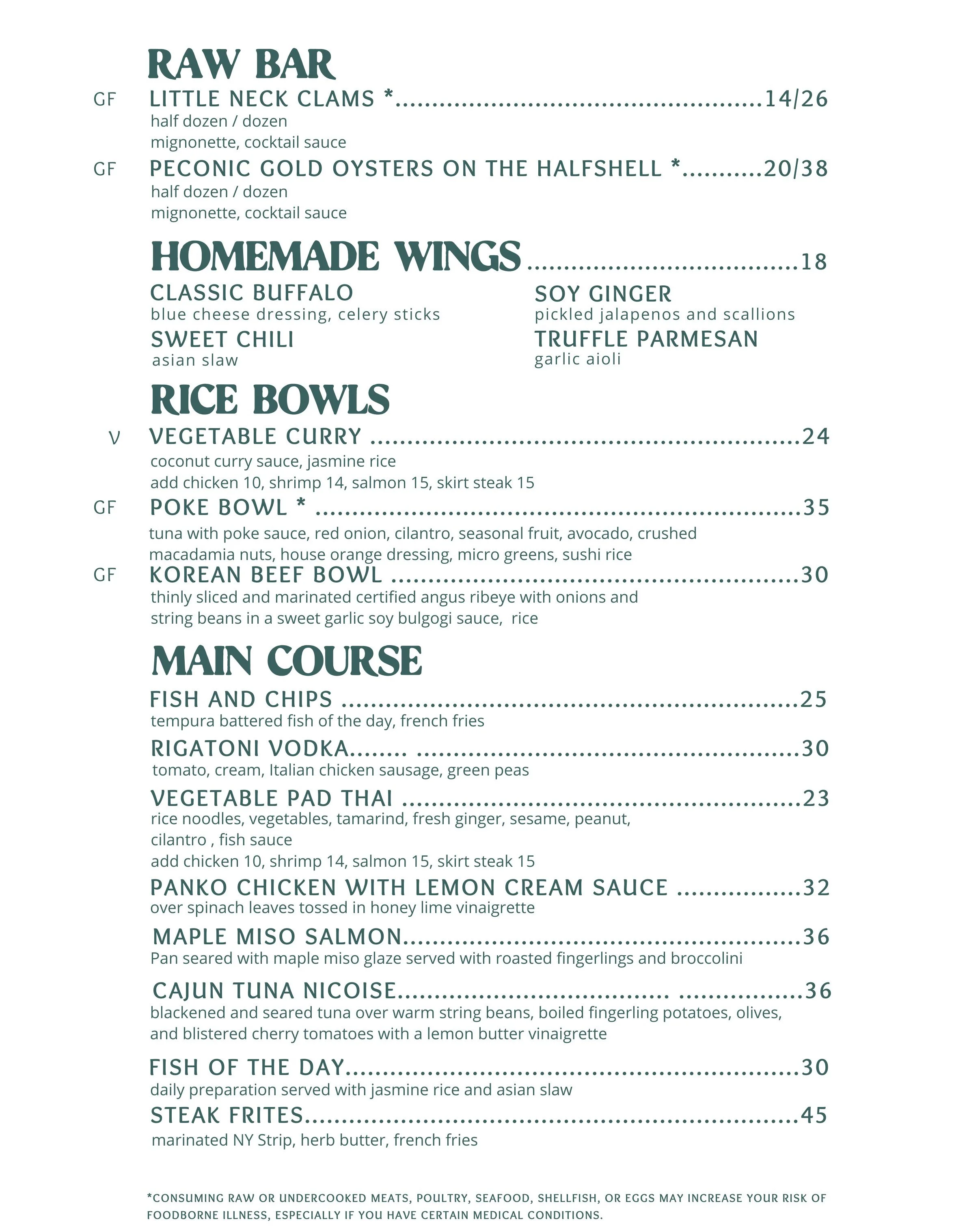 MENUS — Legends Restaurant