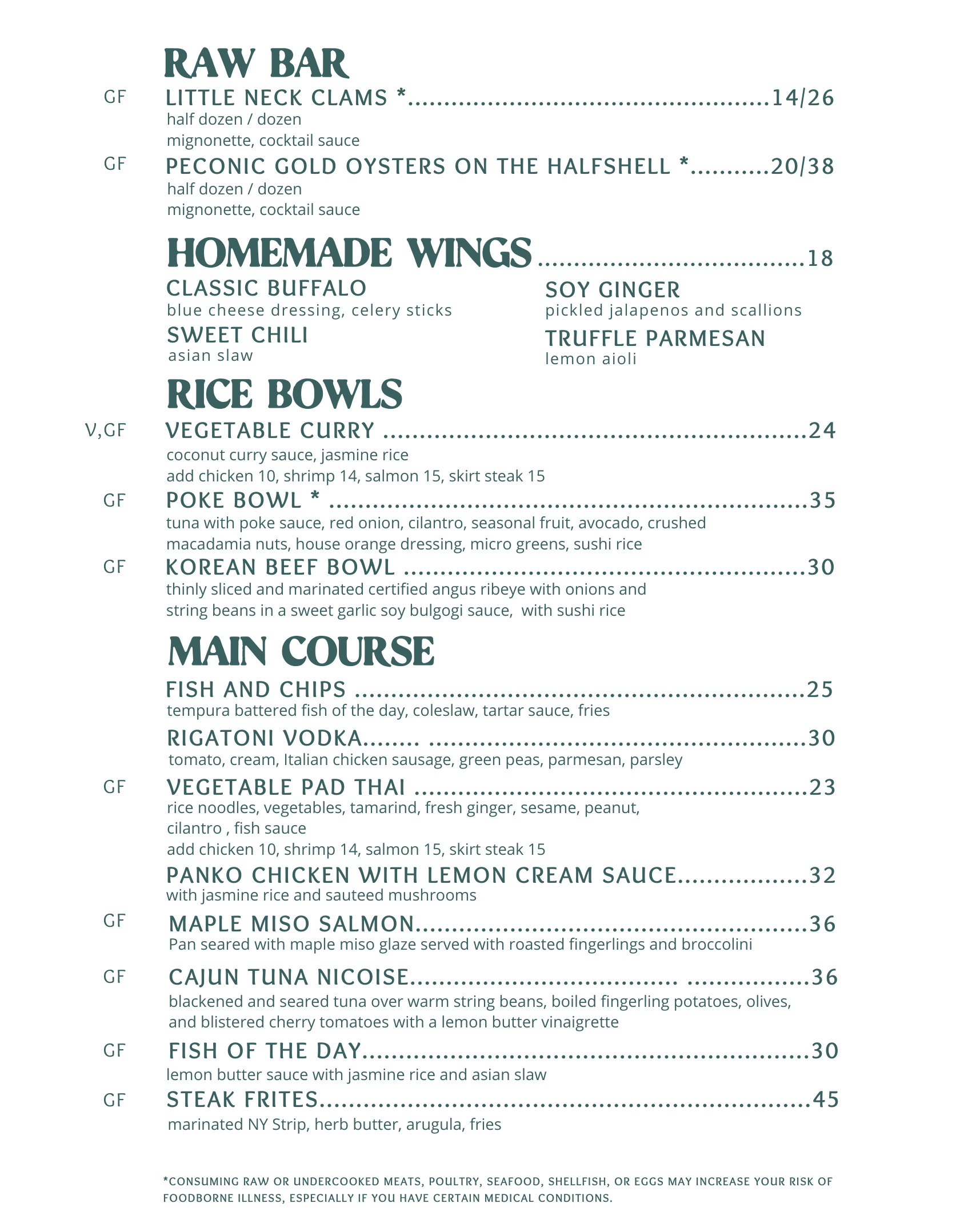 MENUS — Legends Restaurant