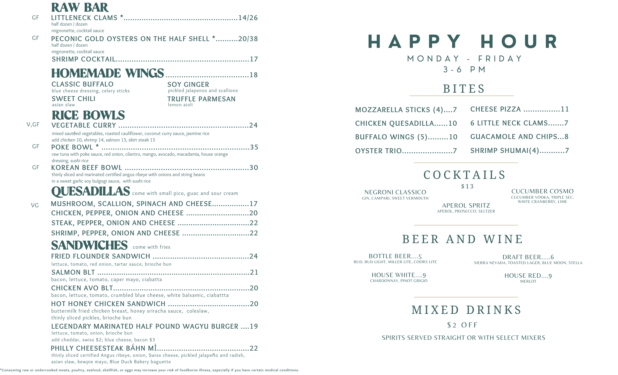 MENUS — Legends Restaurant