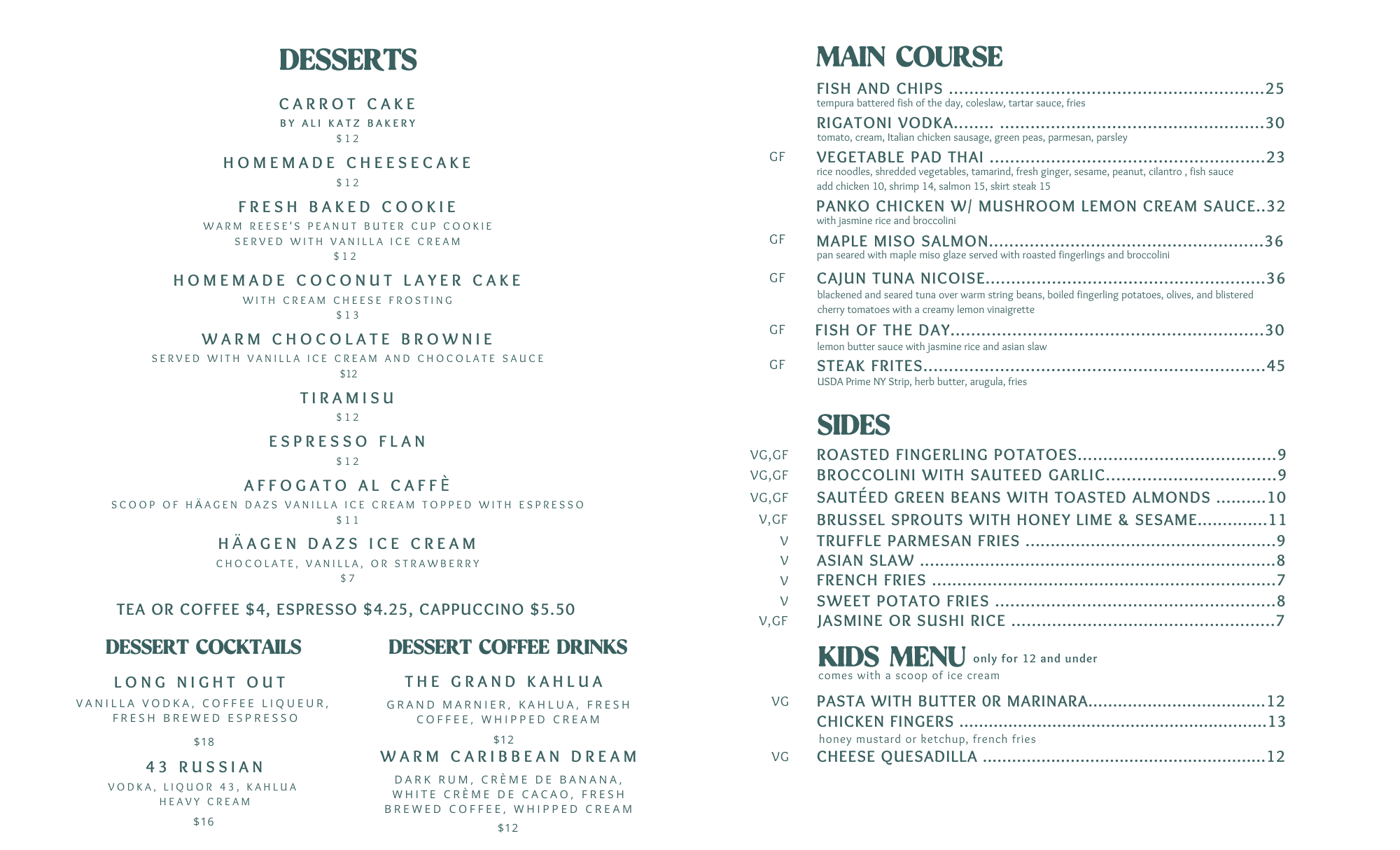 MENUS — Legends Restaurant