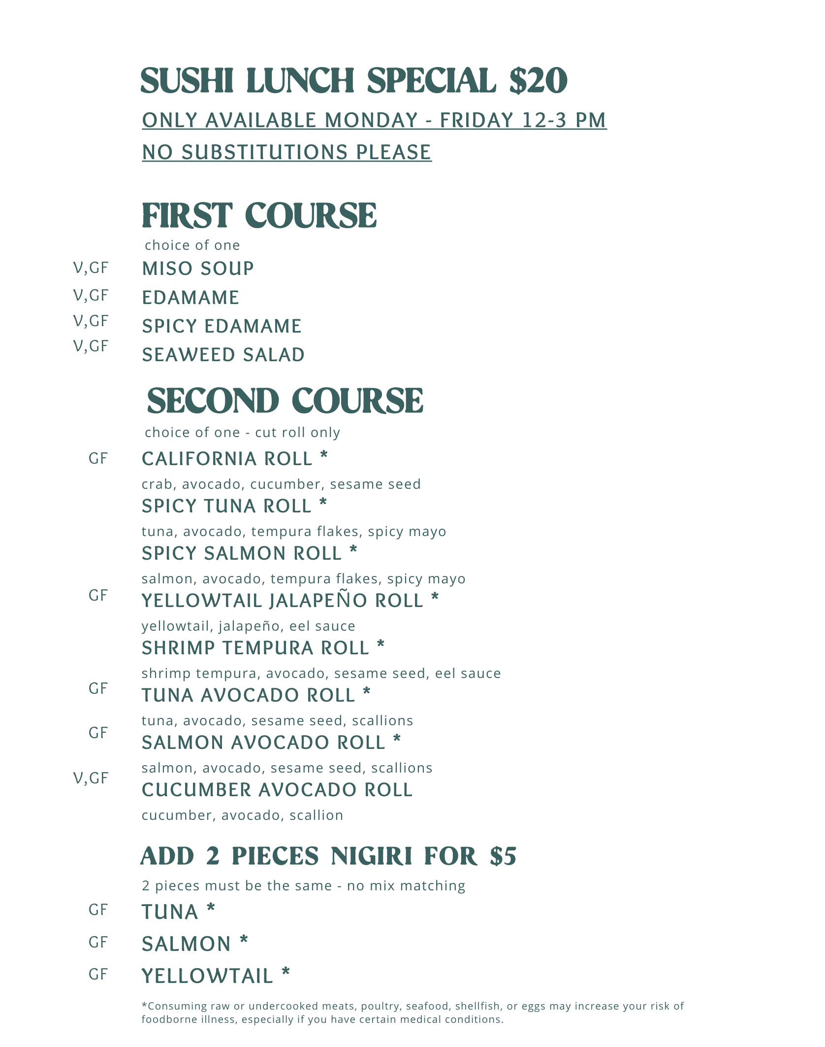 MENUS — Legends Restaurant