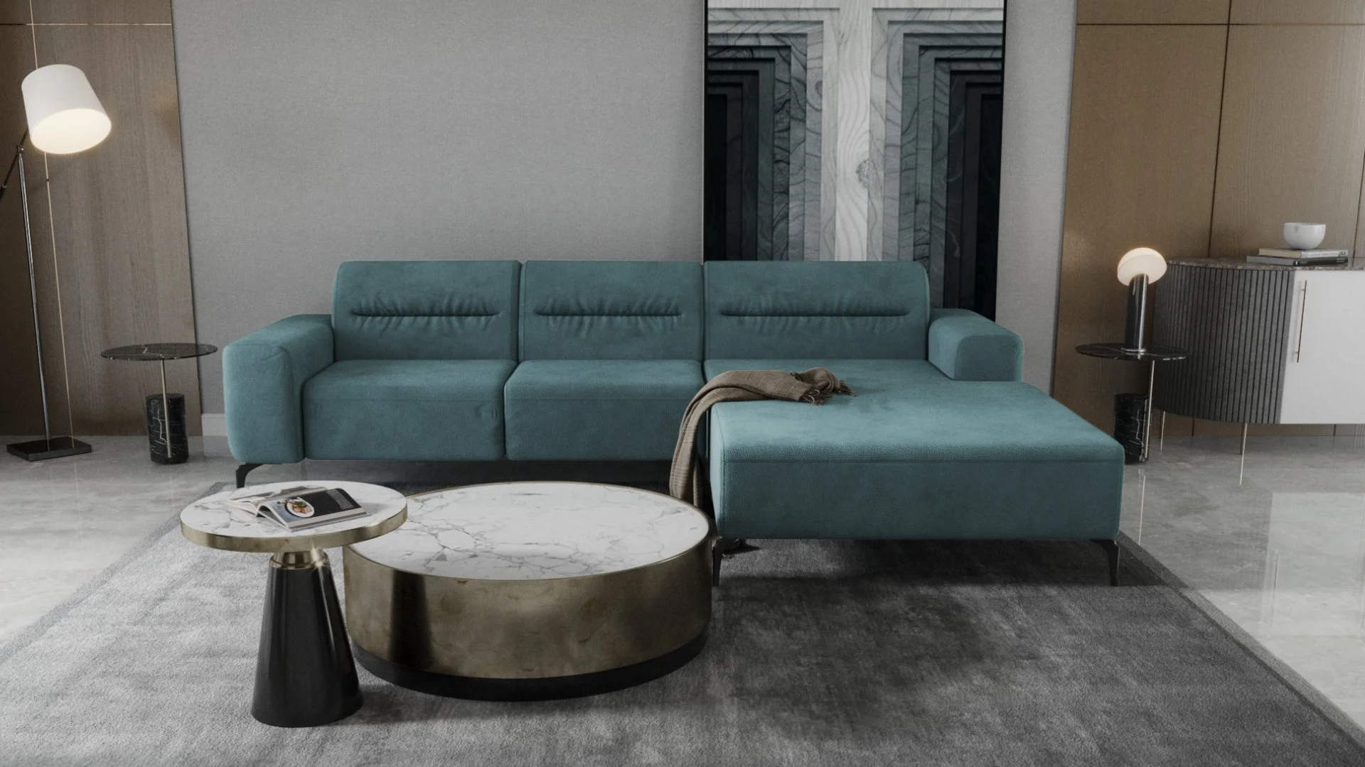 Canapé d’angle cuirs végétaux, tissés ou velours moderne — Maxsofa