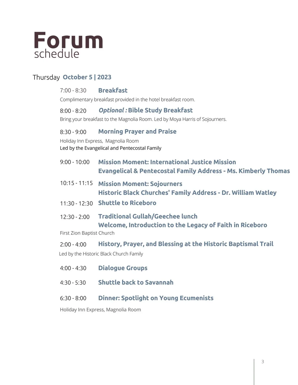 2023 Forum Draft Schedule — Christian Churches Together