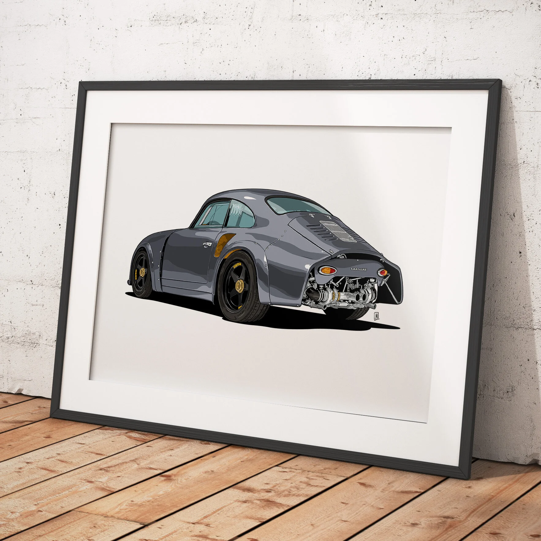 Limited edition mounted black Porsche 911 giclee print by a Spanish ...