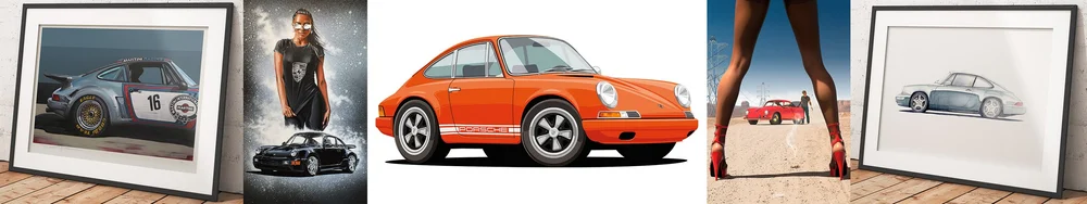 Porsche artwork from different artists, from the classic 356 to the ...