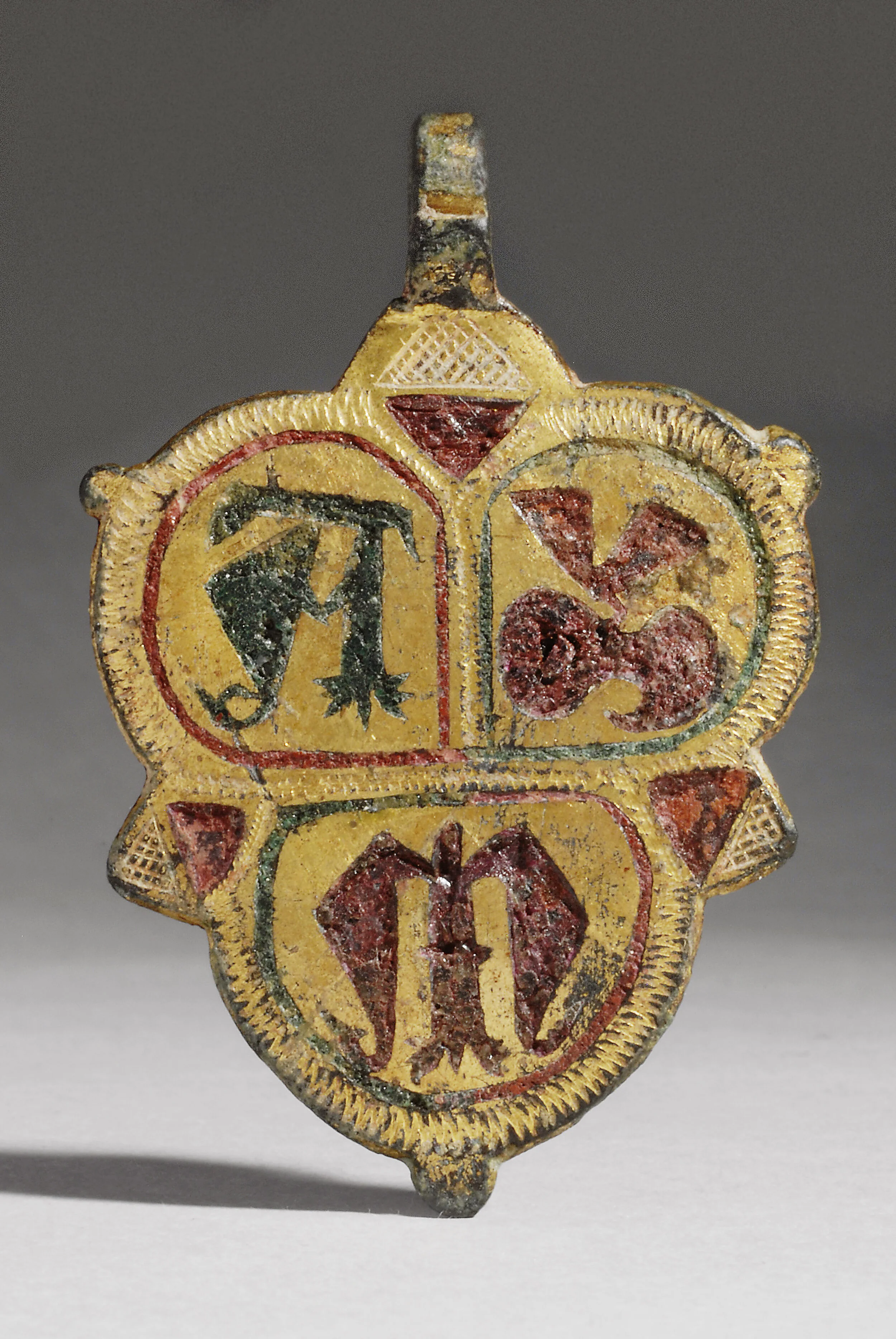 Medieval Bronze Circular Pendant with Two Saints Surrounding a Vase ...