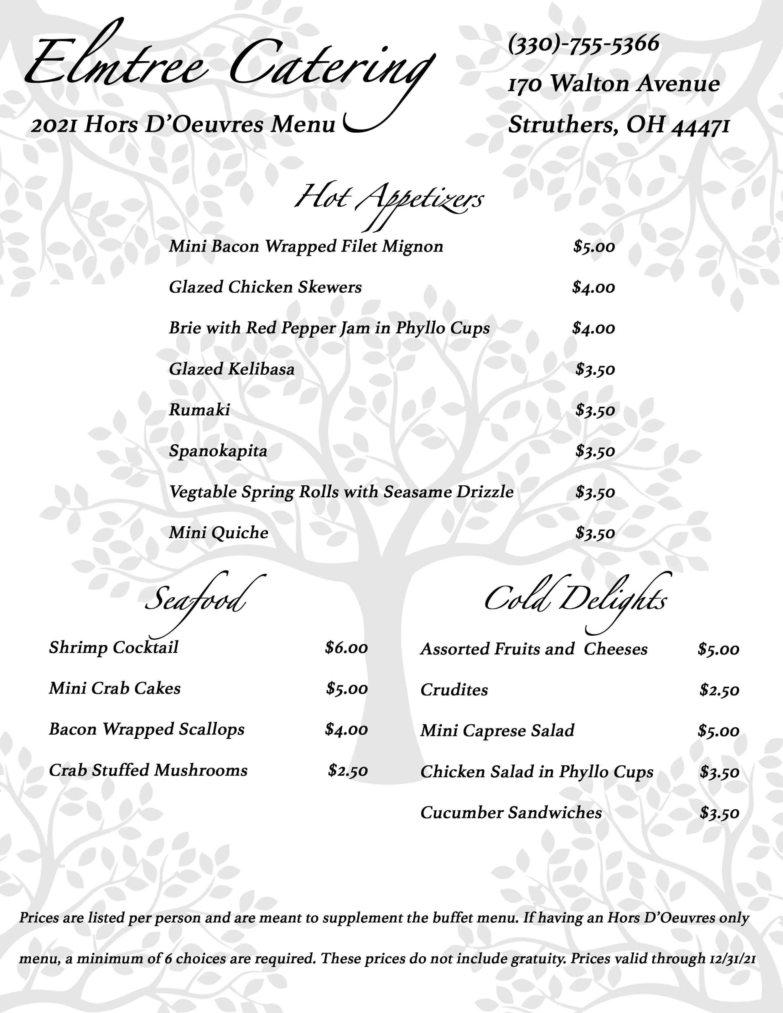 Menu — ELMTREE CATERING