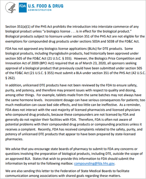 FDA Issues Letter to Pharmacy Board Addressing "Harmful" DTE — Restore ...