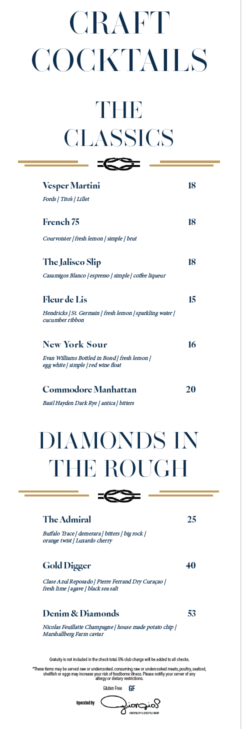 Lunch & Lounge Menu — THE COMMODORE CLUB