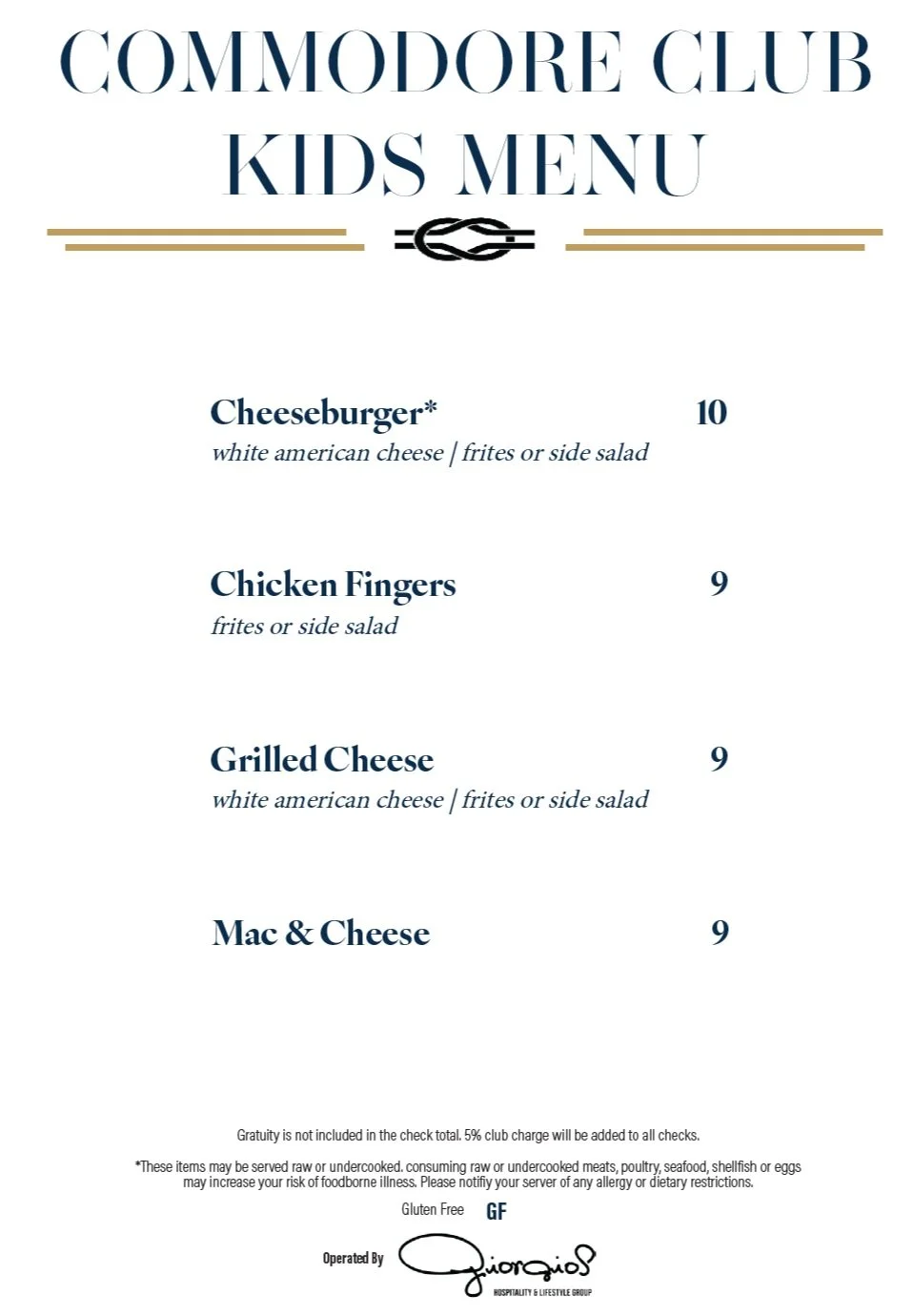 Menu — THE COMMODORE CLUB