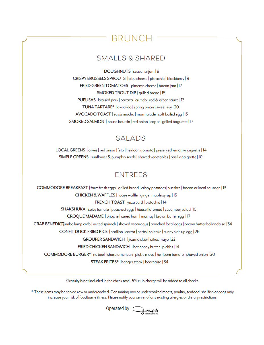 Brunch Menu — COMMODORE CLUB at WRIGHTSVILLE YACHT CLUB