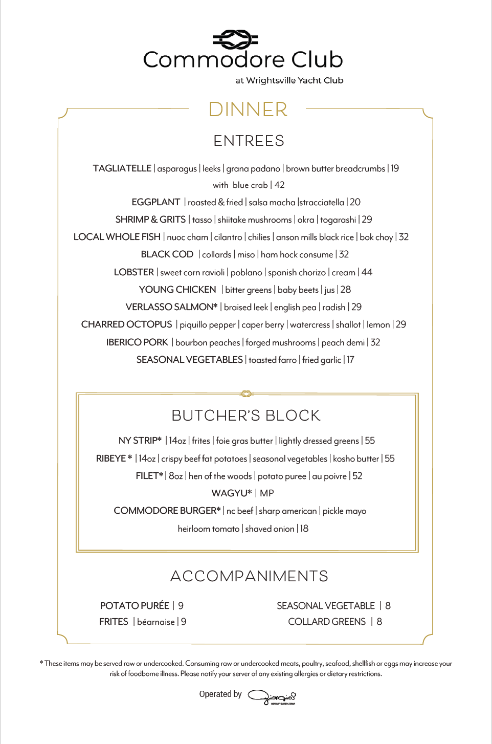 Menu — COMMODORE CLUB at WRIGHTSVILLE YACHT CLUB