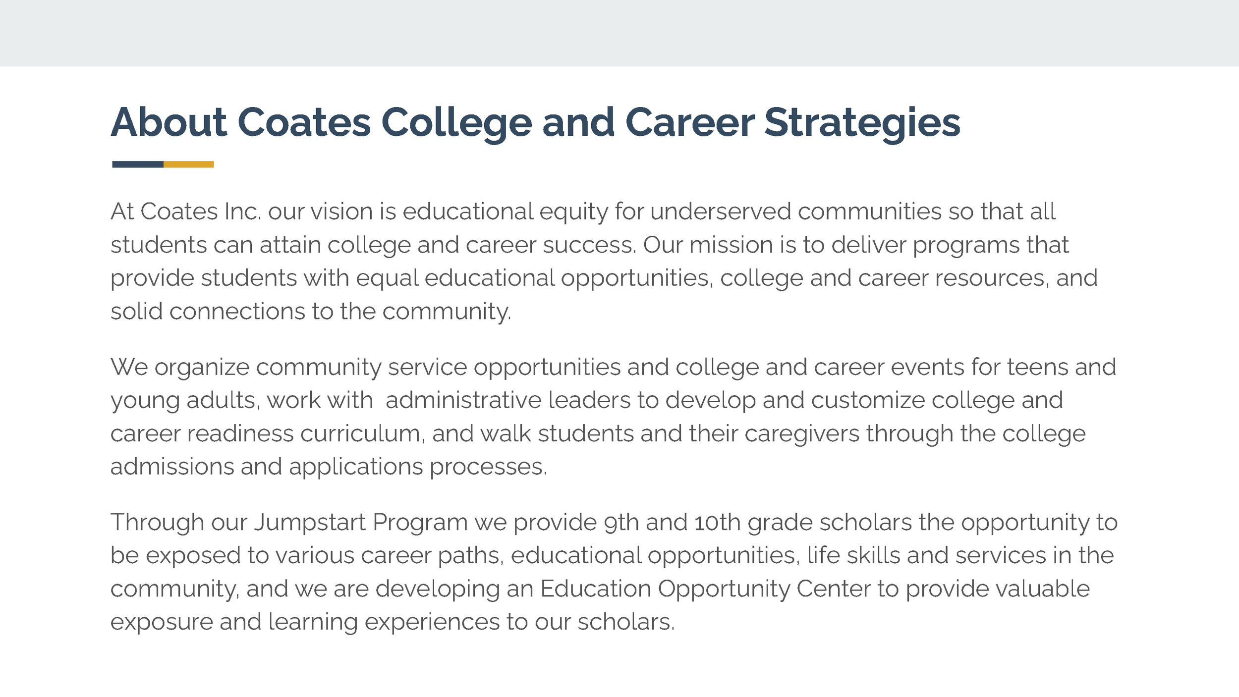 Coates Inc College & Career Strategies — DevoCenter for Service-Learning