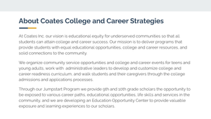 Coates Inc College & Career Strategies — DevoCenter for Service-Learning