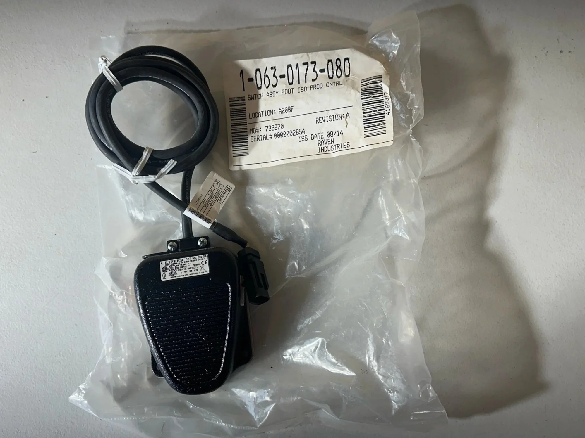 Raven Switch Assy Foot ISO Prod Control - 063-0173-080 — ROEDER PRECISION