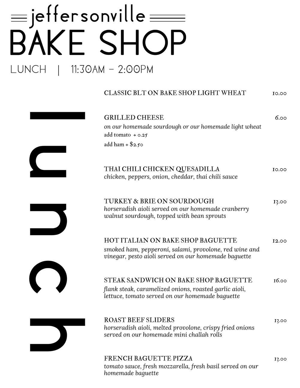 Breakfast & Lunch — Jeffersonville Bake Shop