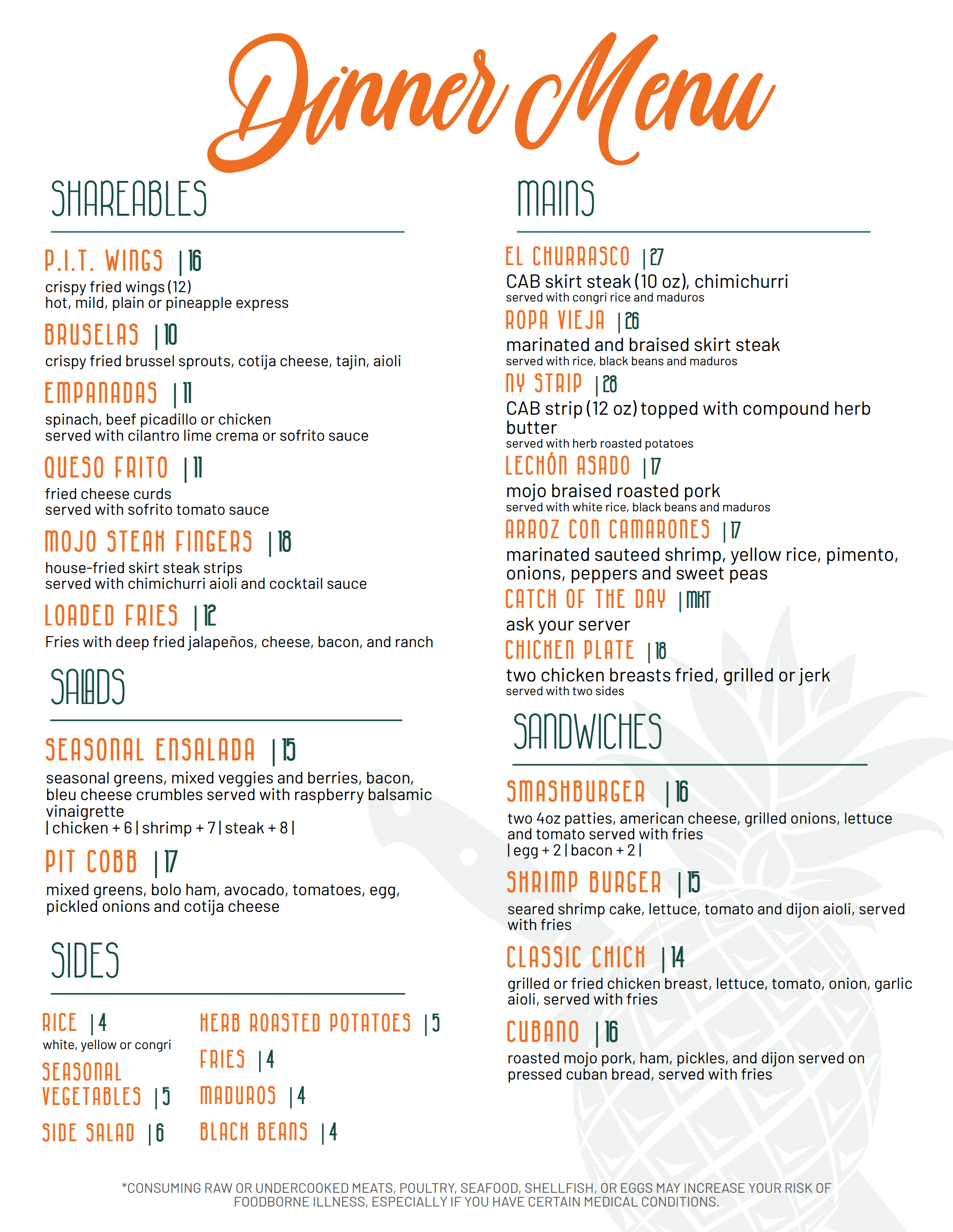 Food Menu — Pineapple Ink Tavern