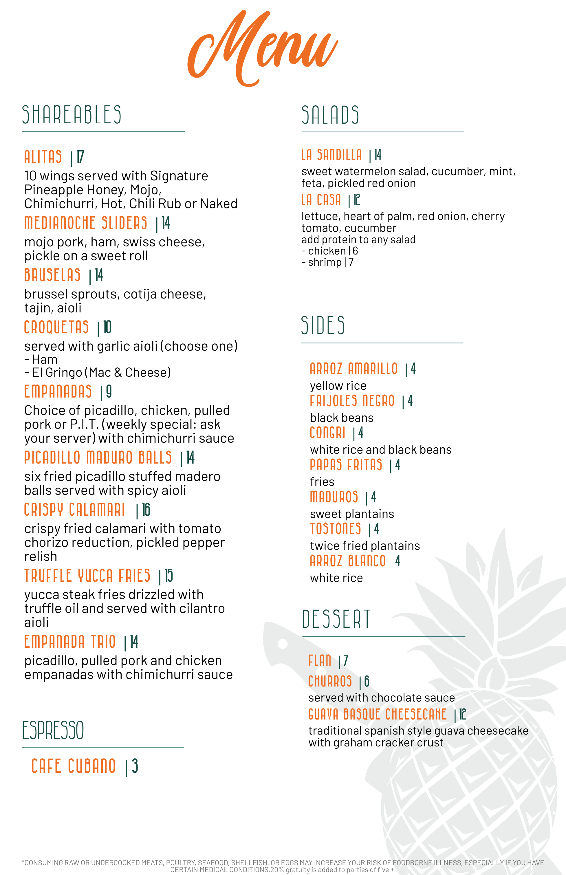 Food Menu — Pineapple Ink Tavern