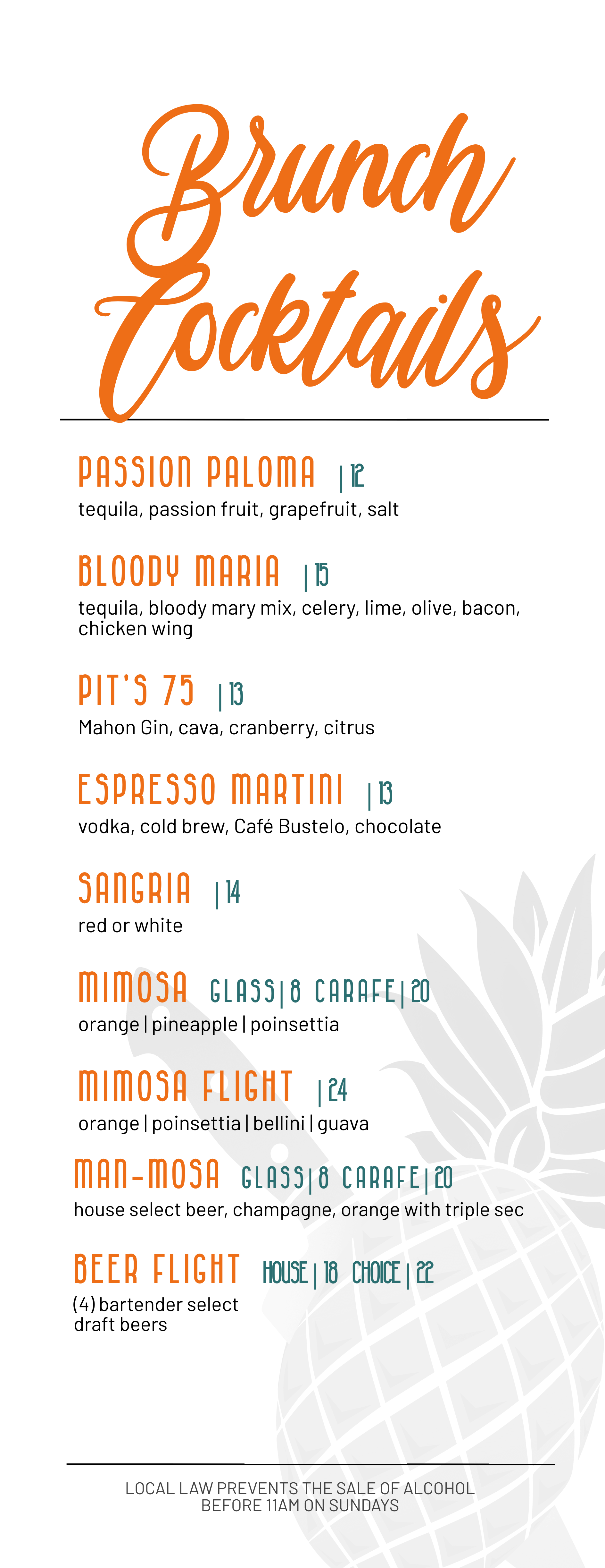 Brunch Menus — Pineapple Ink Tavern
